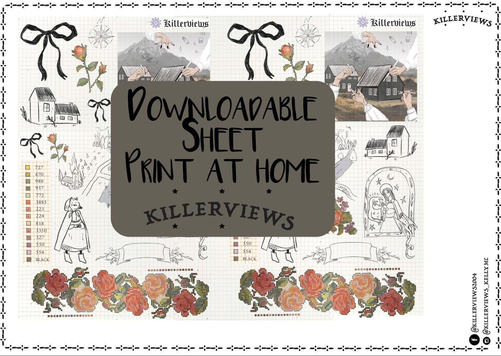 Downloadable cottage sampler cross stitch sheet planner sheet inspired ...